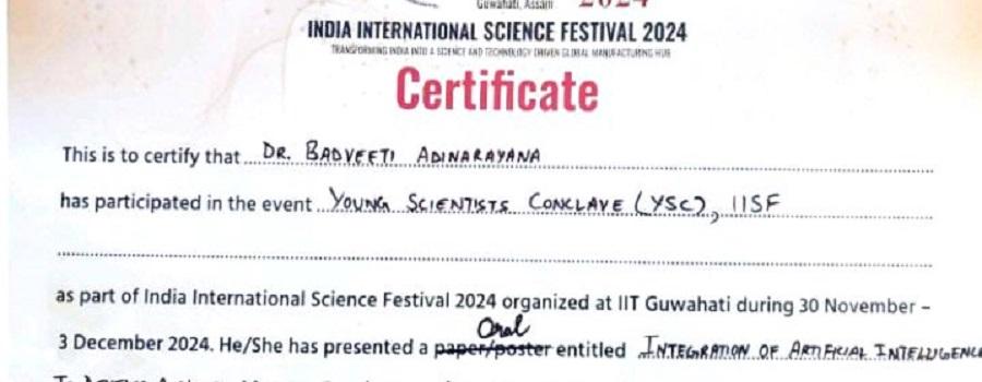 PEC Faculty Member Dr. B. Adinarayana Represents at Prestigious IISF ...